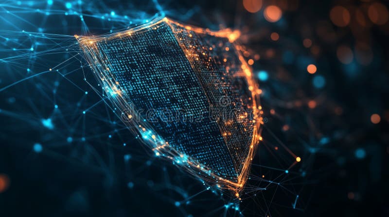 Thin Lines of Code Create a Glowing Shield Representing Digital ...