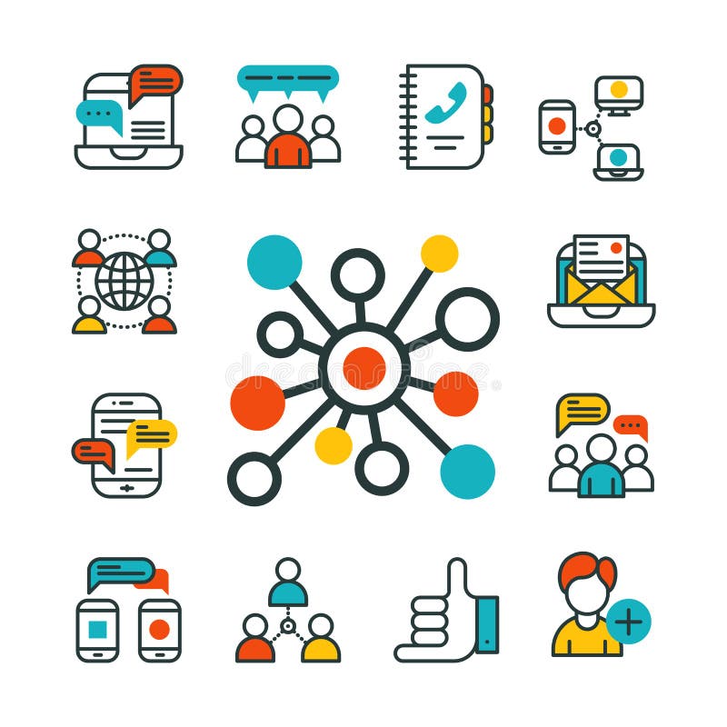 Thin Lines Connection People Group Icon Outline of Big Data Center ...