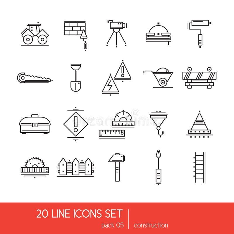 Thin Lines Icon Collection - Construstion Stuff. Tools for Work. Stock ...