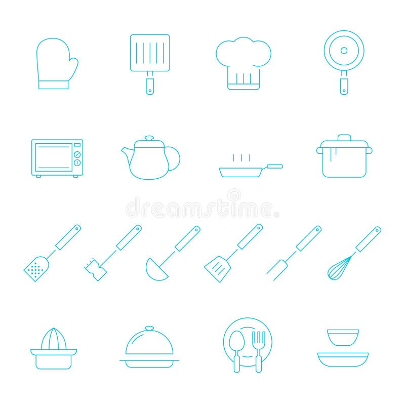 Thin Lines Icon Set - Kitchenware Stock Vector - Illustration of dozen, measuring: 72230267