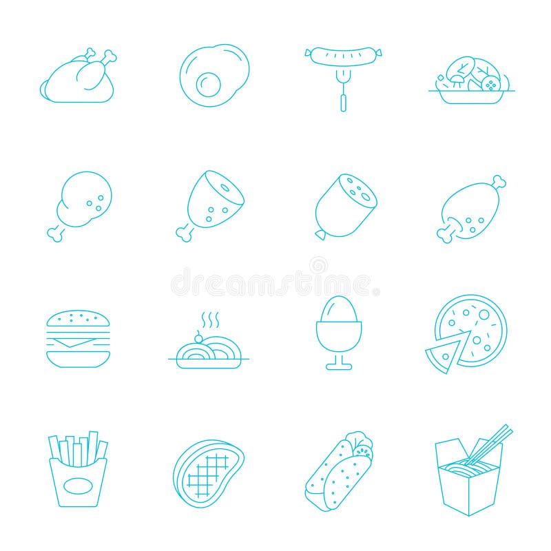 Thin Lines Icon Set - Western Food Stock Vector - Illustration of ...