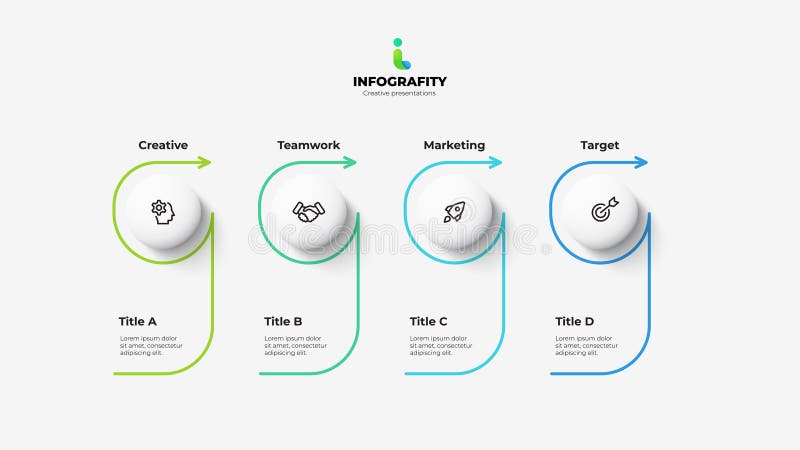 Thin Lines with 4 Options. Horizontal Progress Infographic Stock Vector ...