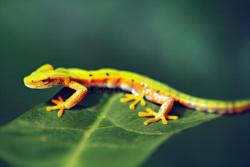 Thin Long Salamander Hides from Predators on Leaf. Stock Illustration ...