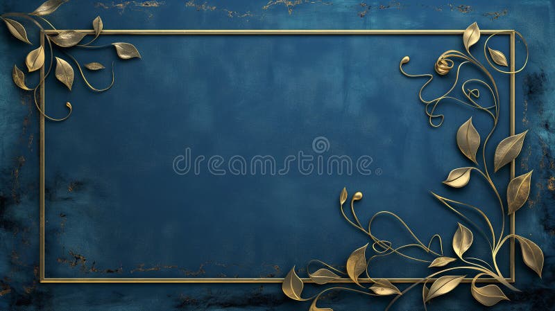 Thin Metal Rectangular Frame with Floral Elements on a Blue Background ...