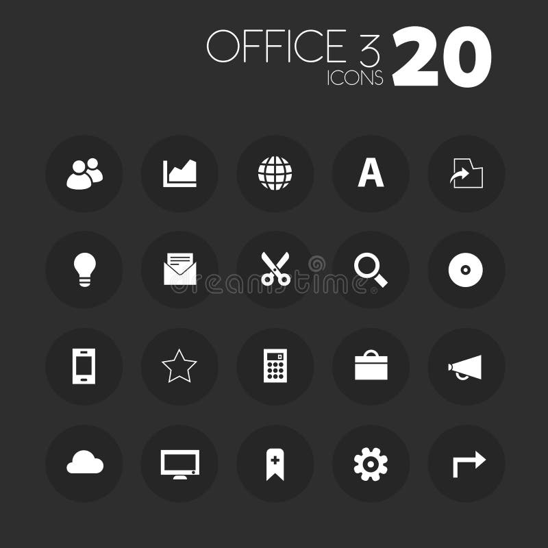 Thin Office 3 Icons on Dark Gray Stock Illustration - Illustration of ...