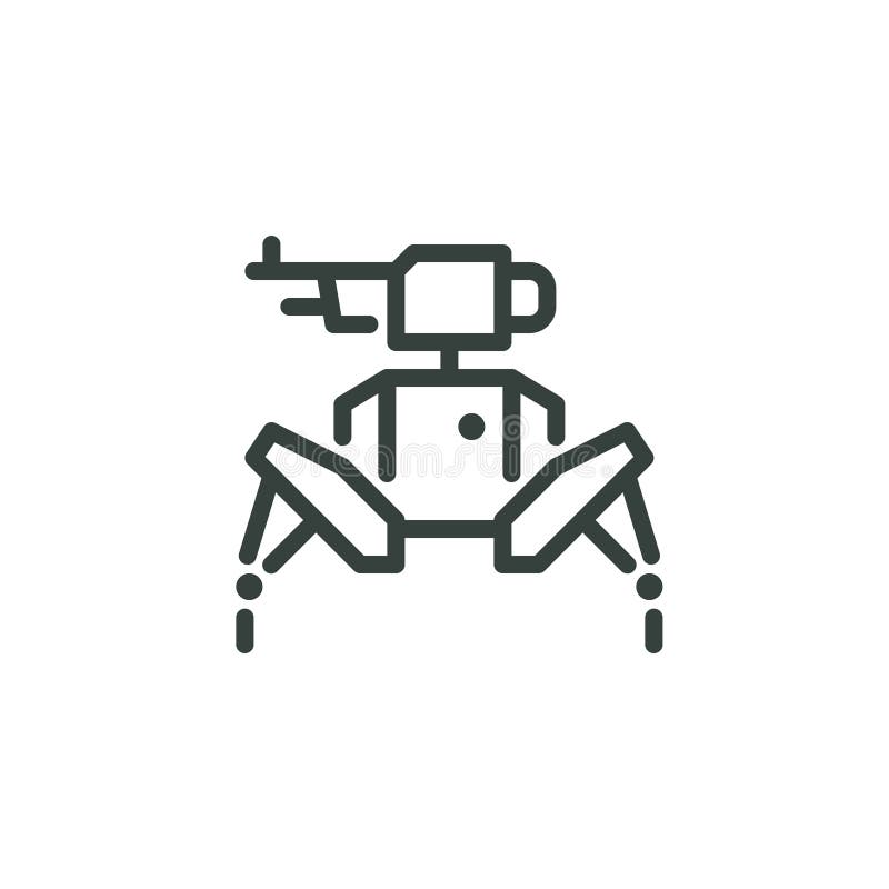 Thin Outline Icon Armed Military Robot with Weapon. Such Line Symbol ...