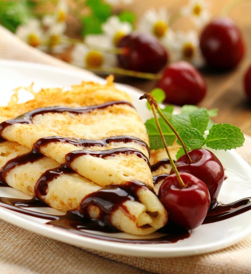 Pancake With Chocolate Syrup Stock Image - Image of tasty, pancake ...