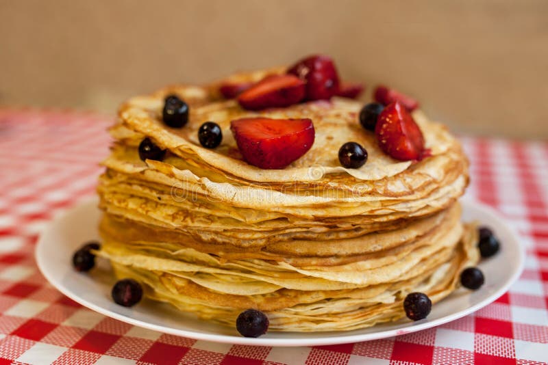Thin Pancakes with Crispy Crust Stock Photo - Image of wooden, thin ...