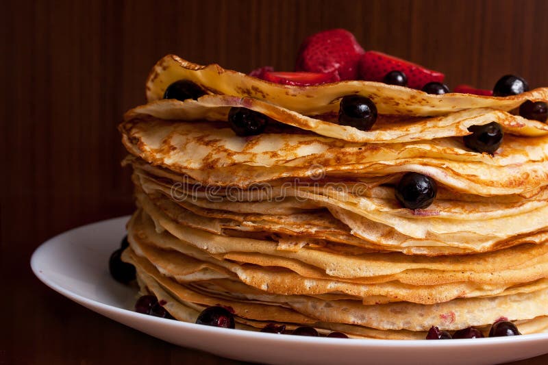Thin Pancakes with Crispy Crust Stock Photo - Image of berries, fried ...