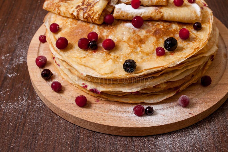 Thin Pancakes with Crispy Crust Stock Image - Image of plate, closeup ...