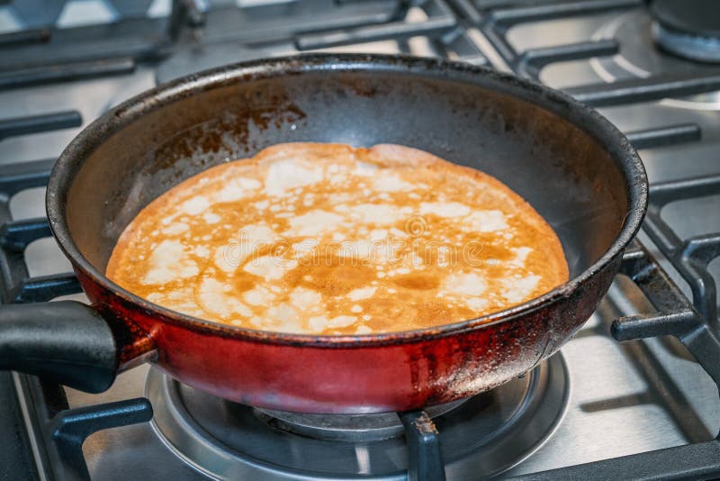 Thin Pancakes are Fried in a Pan. Homemade Food Stock Photo - Image of ...