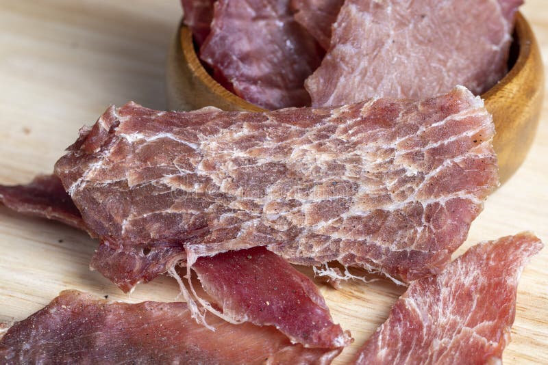 Thin Pieces of Dried Meat with Spices Stock Image - Image of appetizer ...