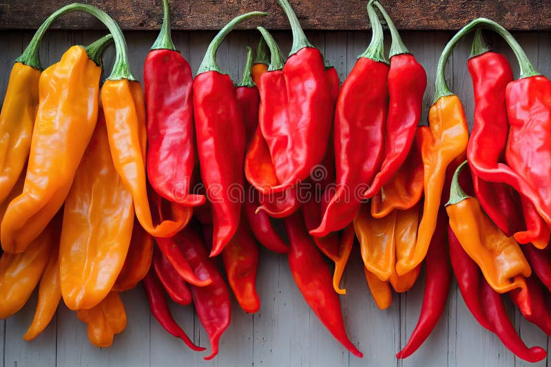 Thin Pods of Bitter Red Pepper Hanging for Drying on Wall Stock ...