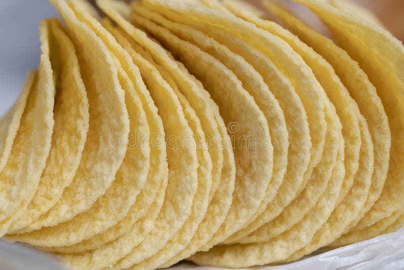 Thin Potato Chips with Spices, Close Up Stock Photo - Image of table ...