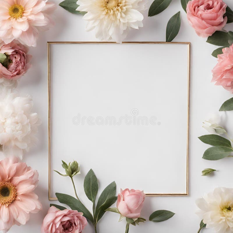Thin Rectangle Frame with Flowers on White Background Generative AI ...