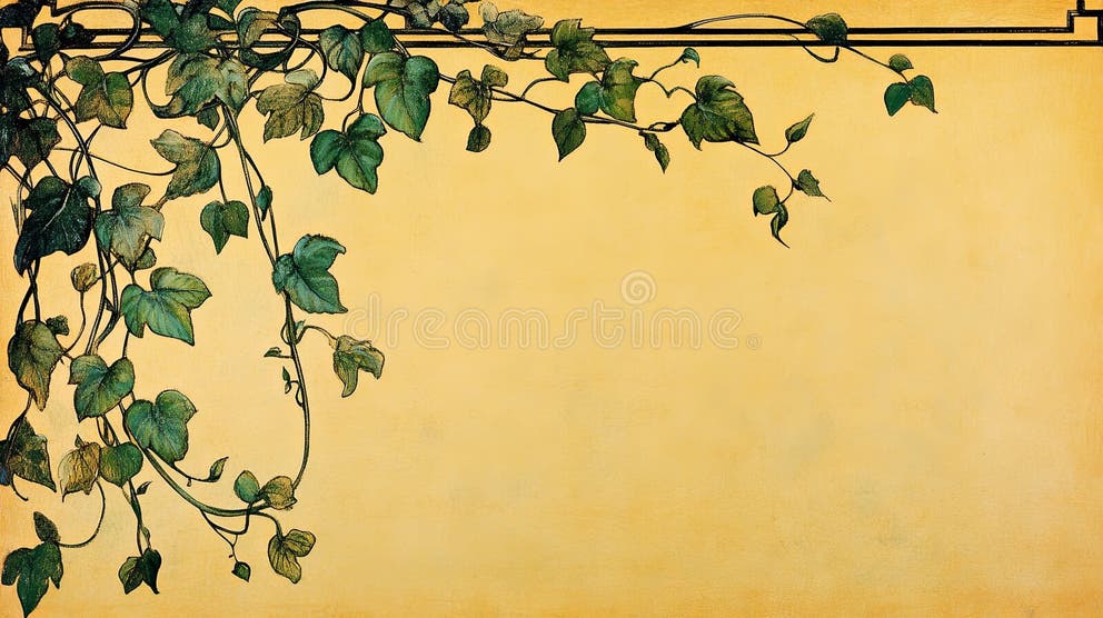 Thin Rectangular Frame in Pastel Yellow with a Single Green Vine Stock ...
