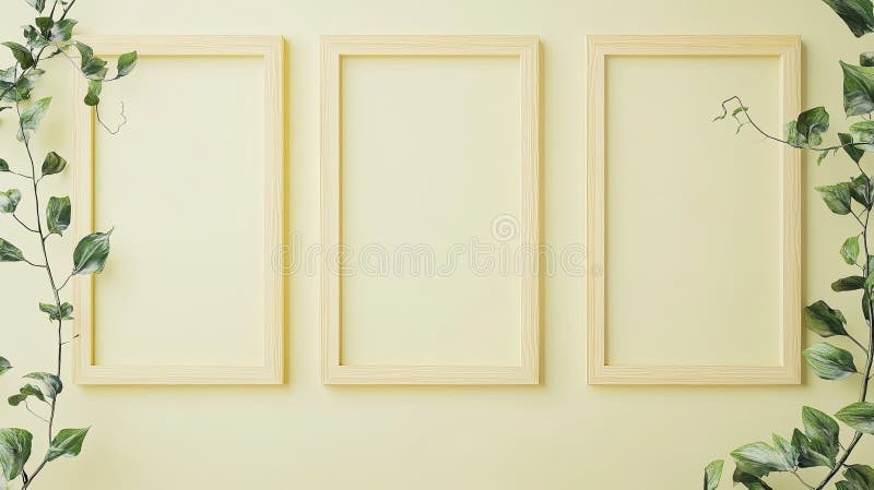 Thin Rectangular Frame in Pastel Yellow with a Single Green Vine Stock ...