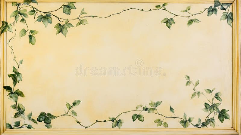 Thin Rectangular Frame in Pastel Yellow with a Single Green Vine Stock ...