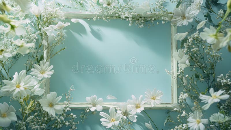 Thin Rectangular Frame with Soft Floral Accents and a Gradient Green ...