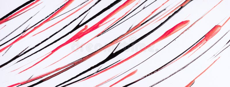 Thin Red and Black Lines and Splashes Drawn on White Background ...