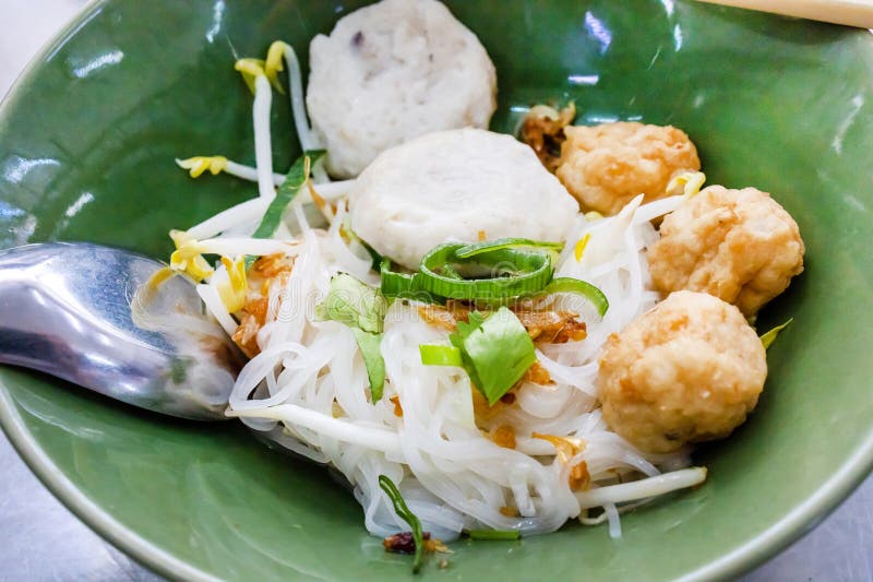 Thin Rice Noodles with Fish Balls, Shrimp Balls Stock Image - Image of ...