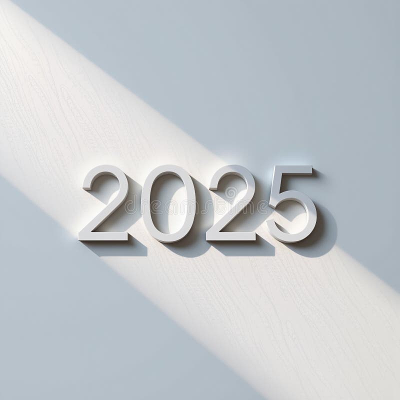 Thin Sans-Serif "2025" with Subtle Shadow for New Year Stock ...