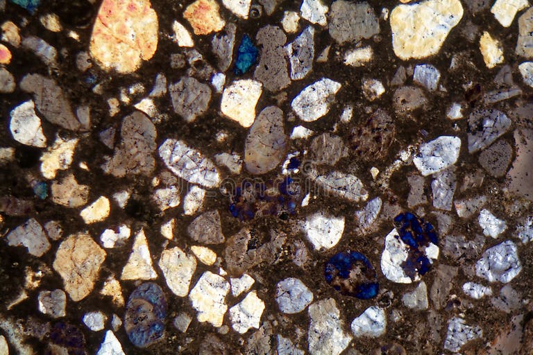 Thin Section of Concrete Under a Microscope and in Cross Polarized ...