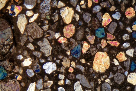 Thin Section of Concrete Under a Microscope and in Cross Polarized ...