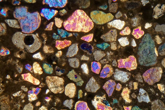 Thin Section of Concrete Under a Microscope and in Cross Polarized ...
