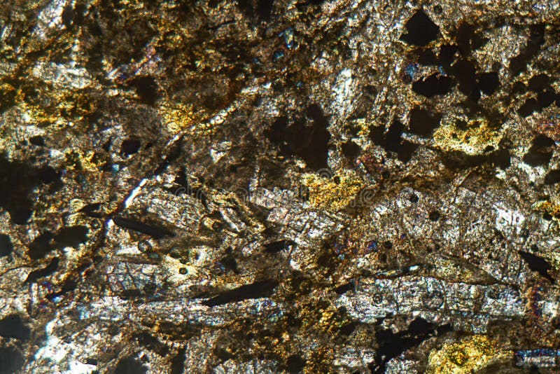 Thin Section of a Diabase Rock Under the Microscope and in Polarized ...