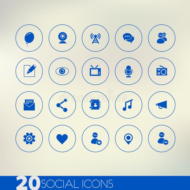 Thin Simple Social Blue Icons on Light Background Stock Vector ...