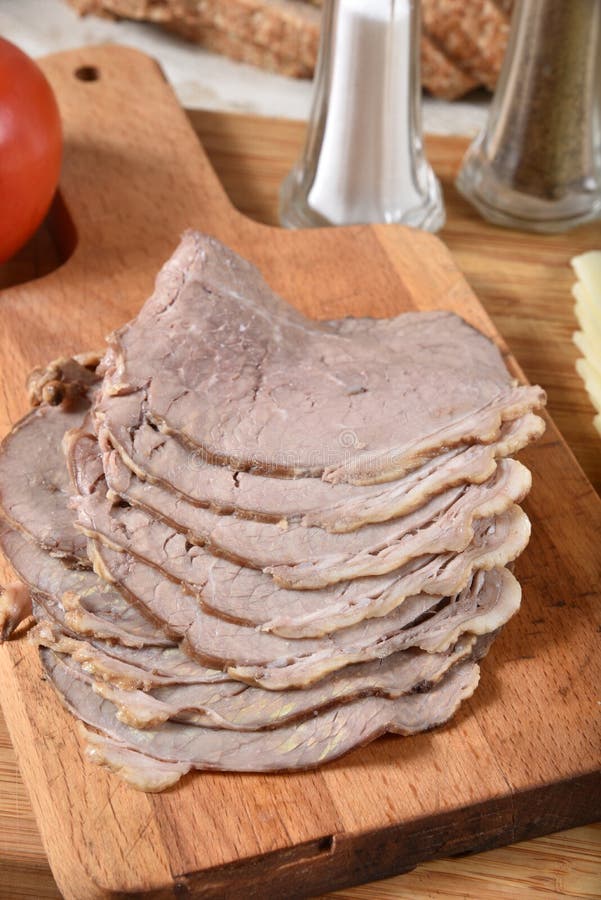 Sliced roast beef stock image. Image of angle, beef - 143282193