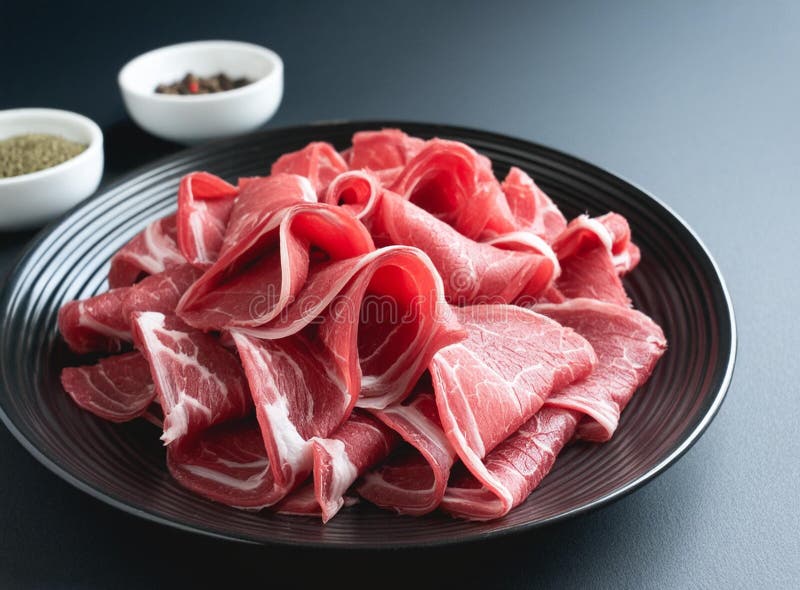 Thin Slices of Beef Cut Perfectly, Ready To Be Processed, Grilled Stir ...