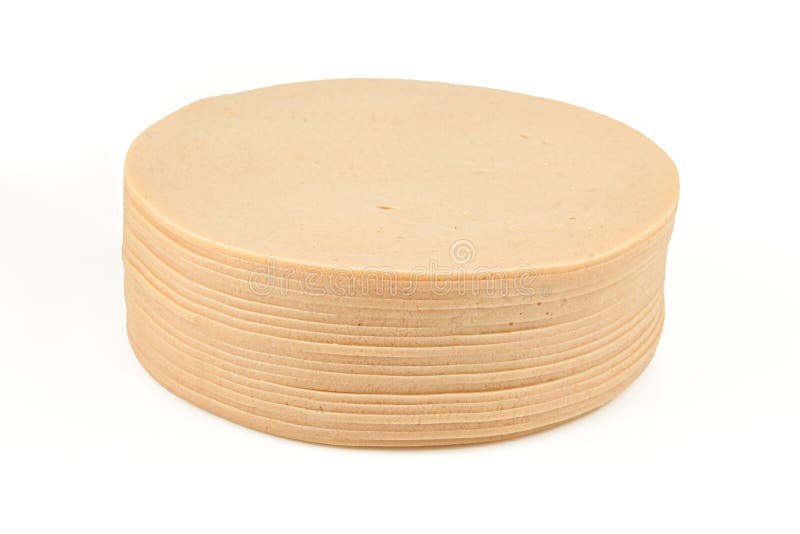 Thin Slices of Chicken Meat Salami Stack Isolated on White Background ...