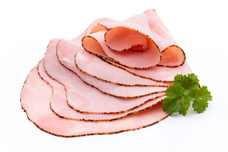 Thin Slices of Ham on White Background. Stock Photo - Image of ...
