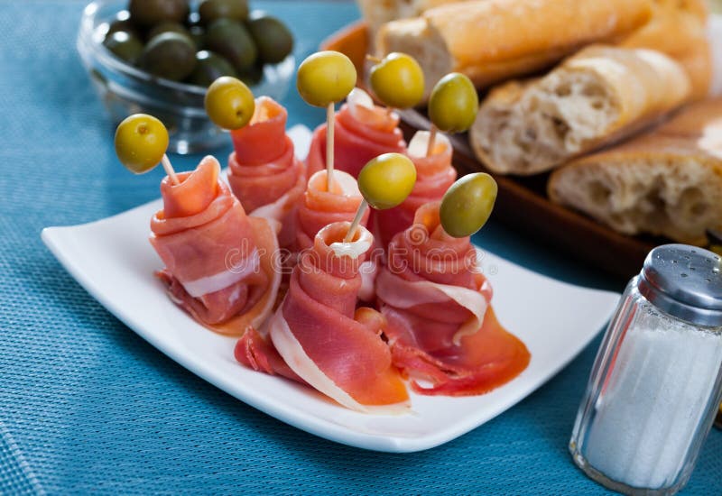 Jamon served on platter stock image. Image of jamon - 287313095