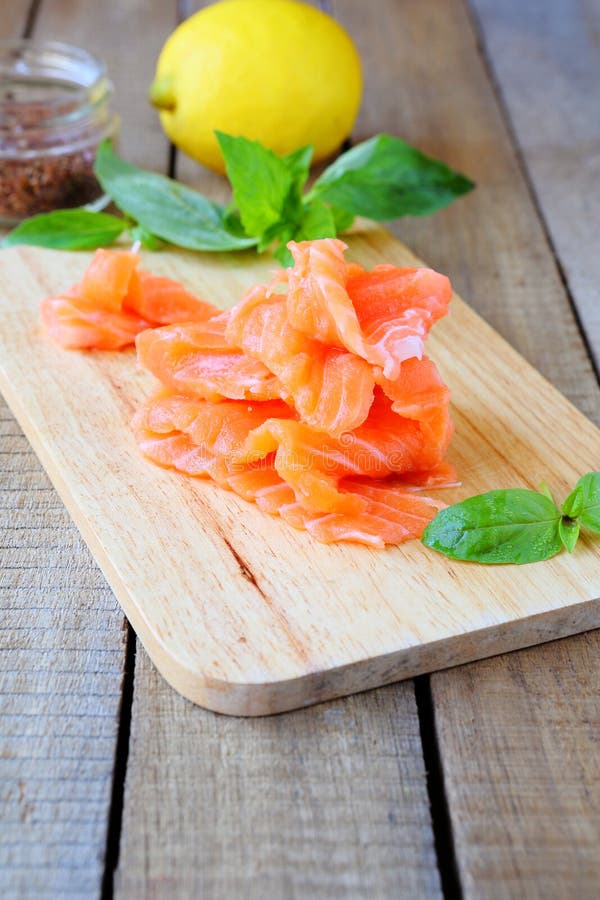 Thin Slices Of A Salmon Fish Stock Image - Image of cuisine, nutrition ...
