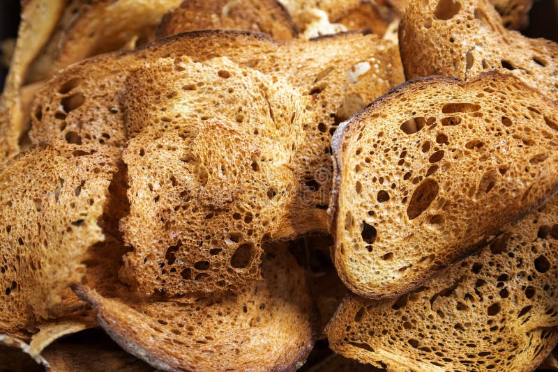 Thin Slices of Toasted Bread - Food Texture Stock Photo - Image of ...