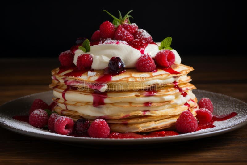 Stack of Crepes on Kitchen Table. Pancakes for Breakfast, Food ...