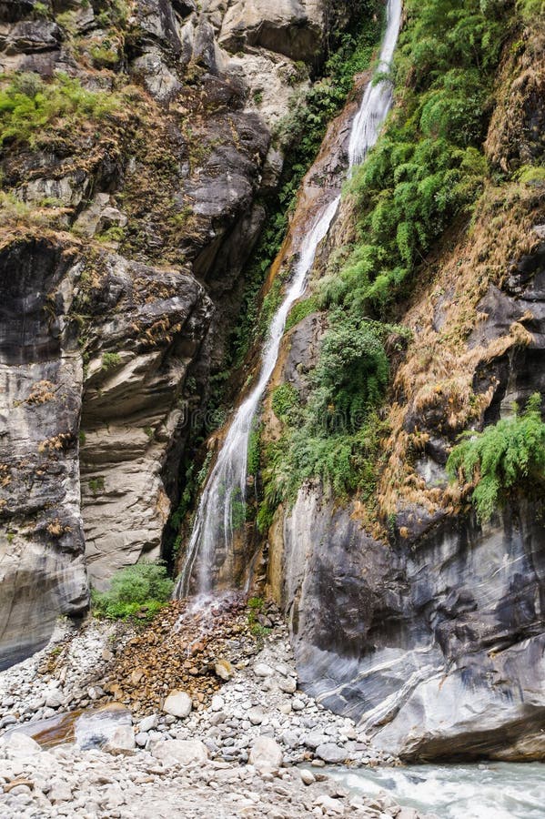 A Thin Stream Flows Down the Mountain Stock Image - Image of majestic ...