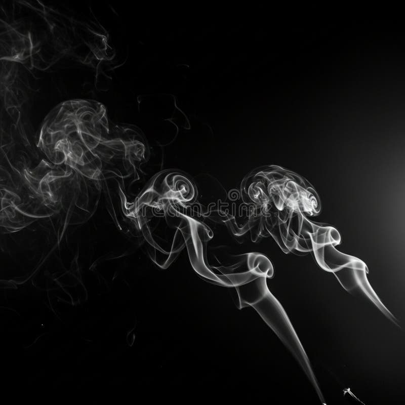 Thin Streams of White Smoke Curl and Swirl Against a Solid Black ...