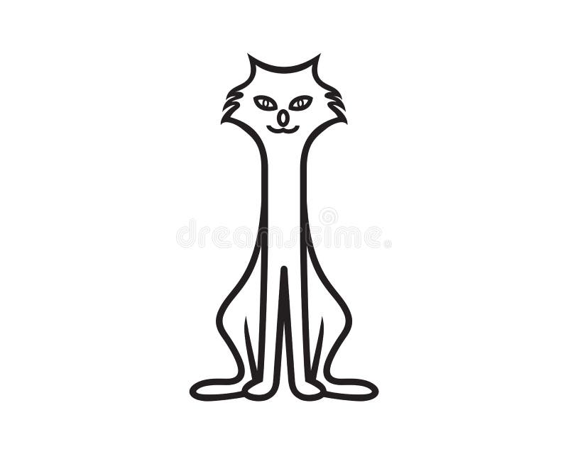 Thin and Tall Cat with Sitting Gesture Illustration with Silhouette ...