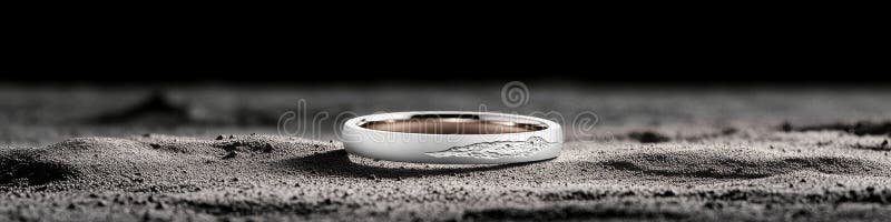 Titanium Ring Lunar Landscape Engraving Displayed Dark Textured Surface ...