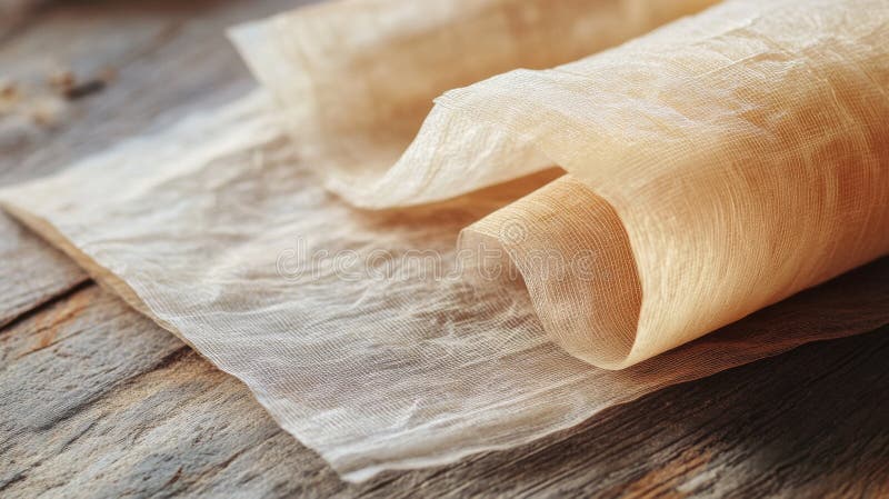 Thin Transparent Sheets of Rice Paper on Rustic Wood Surface Stock ...