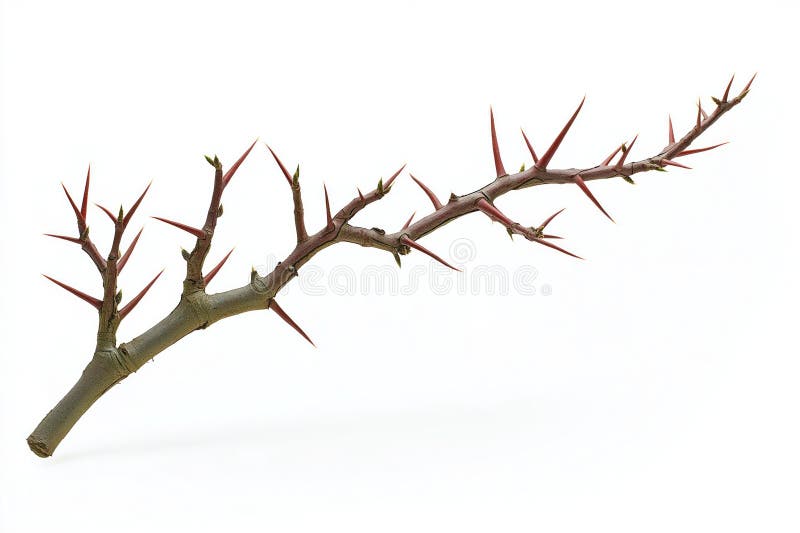 Thin Tree Branch with Reddish-brown Color and Numerous Thorns Isolated ...