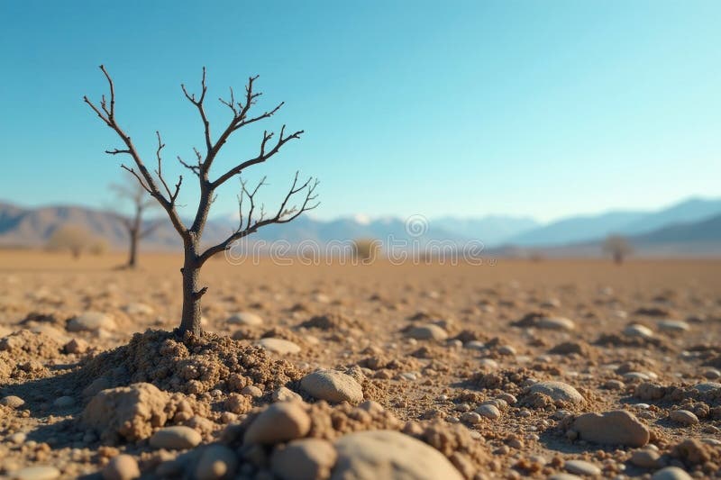 Thin Twig on a Vast Empty Landscape with a Blue Horizon Bare Trees ...