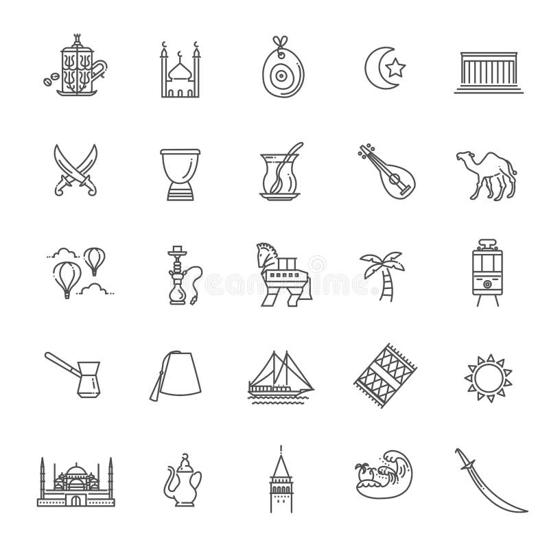 Thin Vector Turkey Symbol Icon Set. Set of Turkey Icons Stock Vector ...