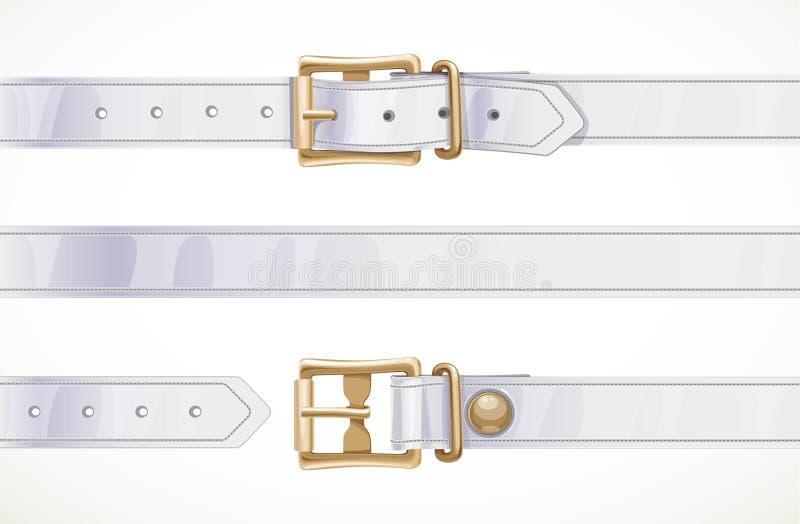 Thin White Leather Belt Buttoned, Unbuttoned and Seamless Middle Part ...