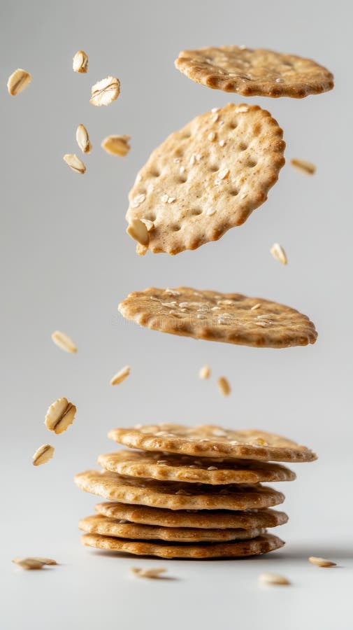 Thin Wholegrain Seeded Crackers Falling Gracefully from Above Against a ...