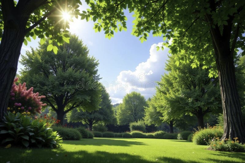 Thin Wispy Clouds Peek through the Trees of a Residential Garden, Light ...